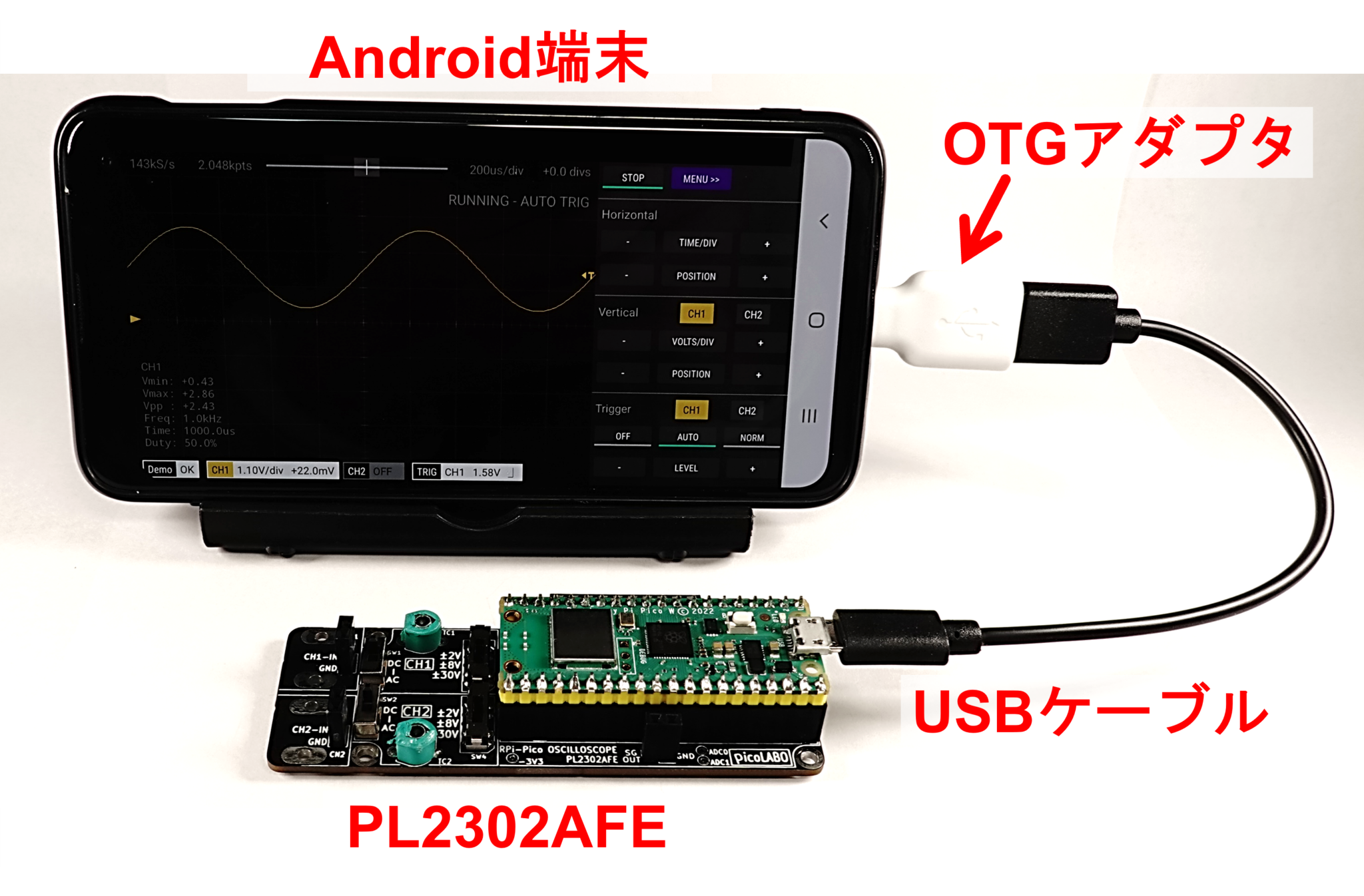 Raspberry Pi Pico用オシロスコープ基板 PL2302AFE | picoLABO